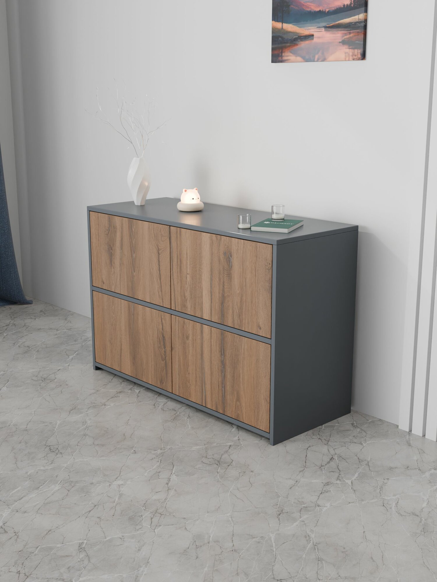 Изумлит Комод для белья и одежды Каллисто 100х66.8х40 см, графит/дуб крафт табачный