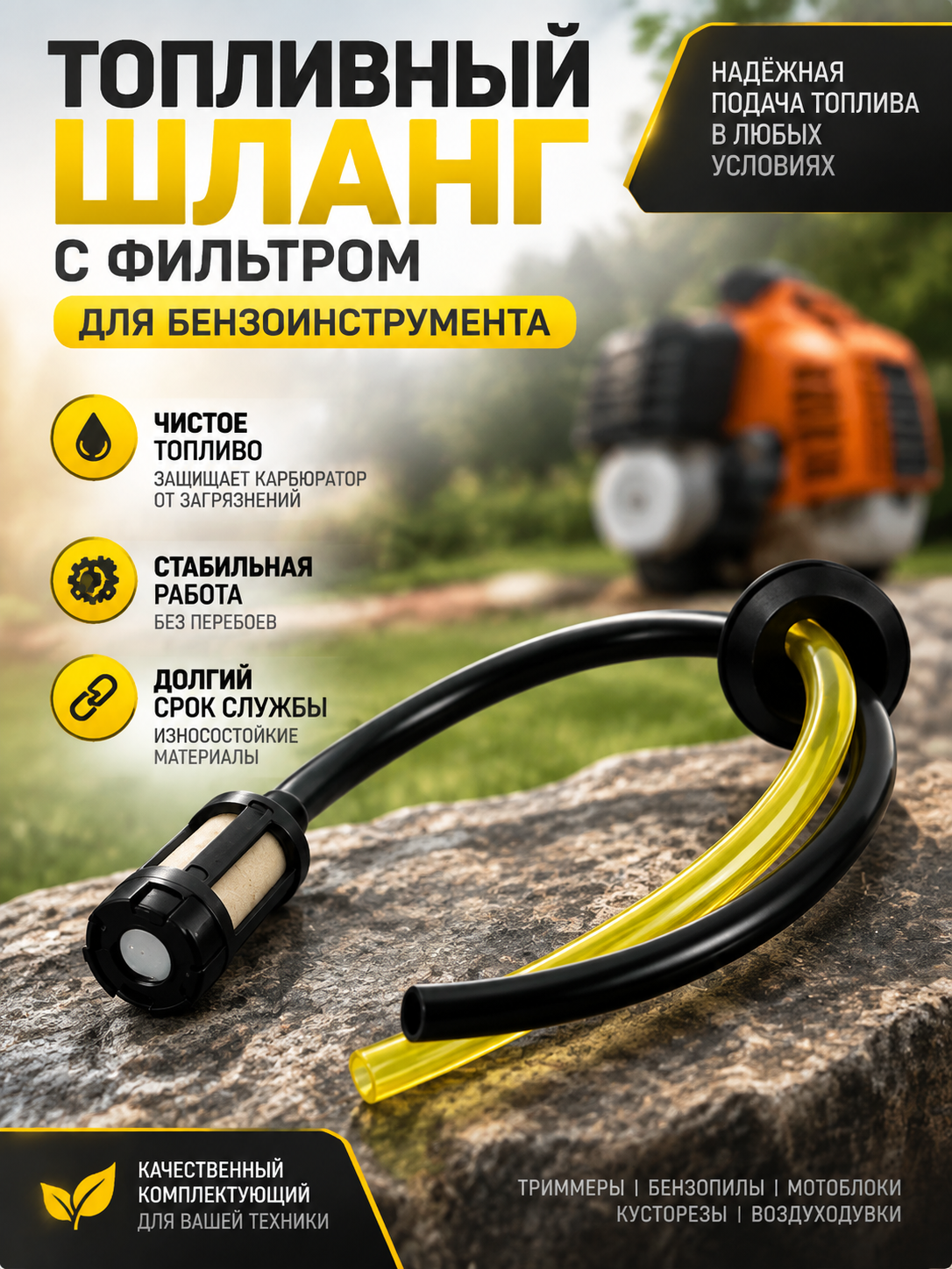 Топливный шланг Энергопром 39124, для бензотриммеров, резина, пластик, 1 шт