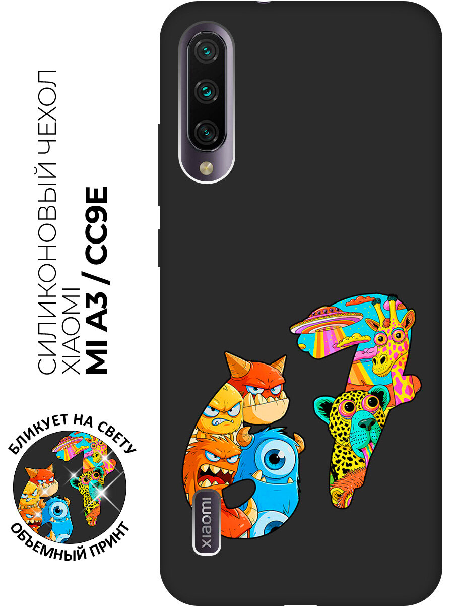 Силиконовый чехол на Xiaomi Mi A3 / CC9e с принтом "Сикс севен 67 six seven" матовый черный