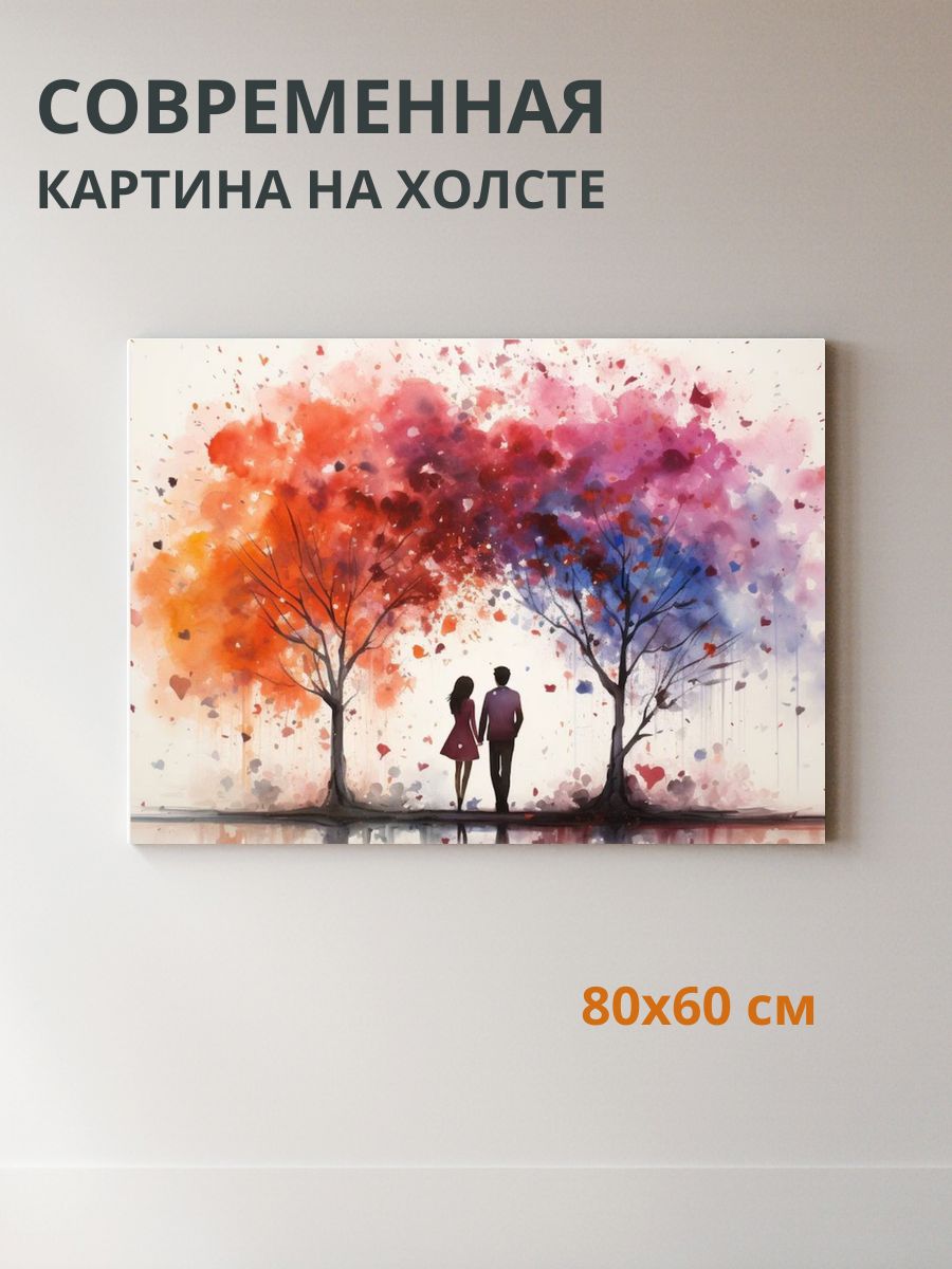 Картина на холсте Пары под деревьями с сердцами 80x60 см