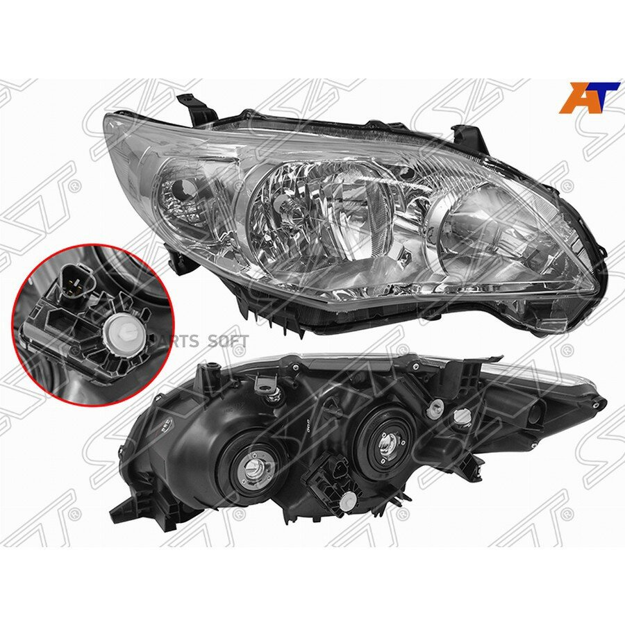 Фара Toyota Corolla (E150) 10-13 (Справа/ Галоген/ С электрокорректором) от официального дистрибьютора, SAT, артикул ST1121130RLDEMN