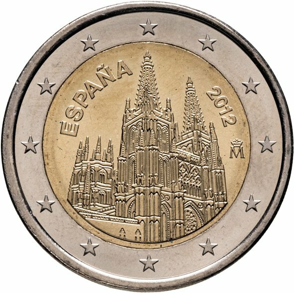 Испания 2 евро 2012 "юнеско - Кафедральный собор в городе Бургос", Биметалл, в сохранности UNC