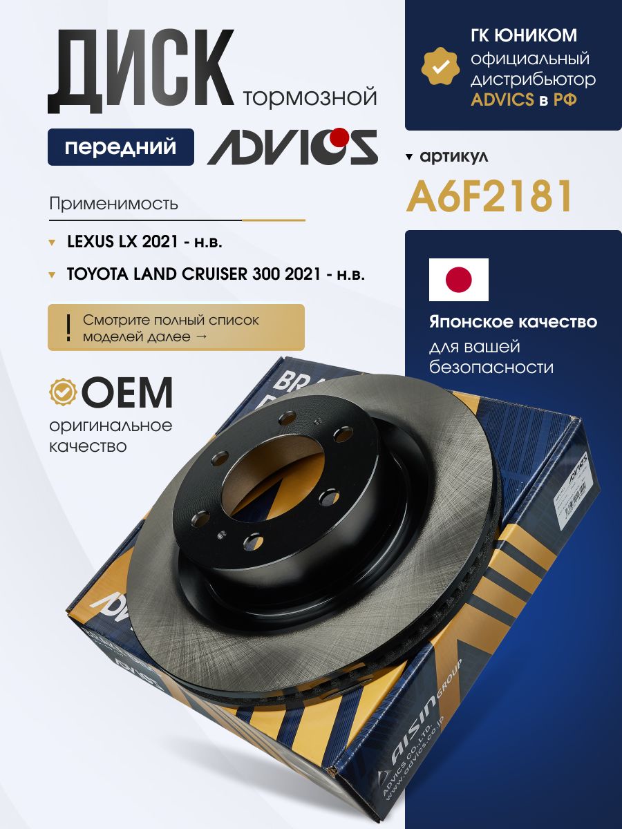 Диск тормозной передний TOYOTA LAND CRUISER 300 (FJA300, VJA300) (2021-) ADVICS A6F2181