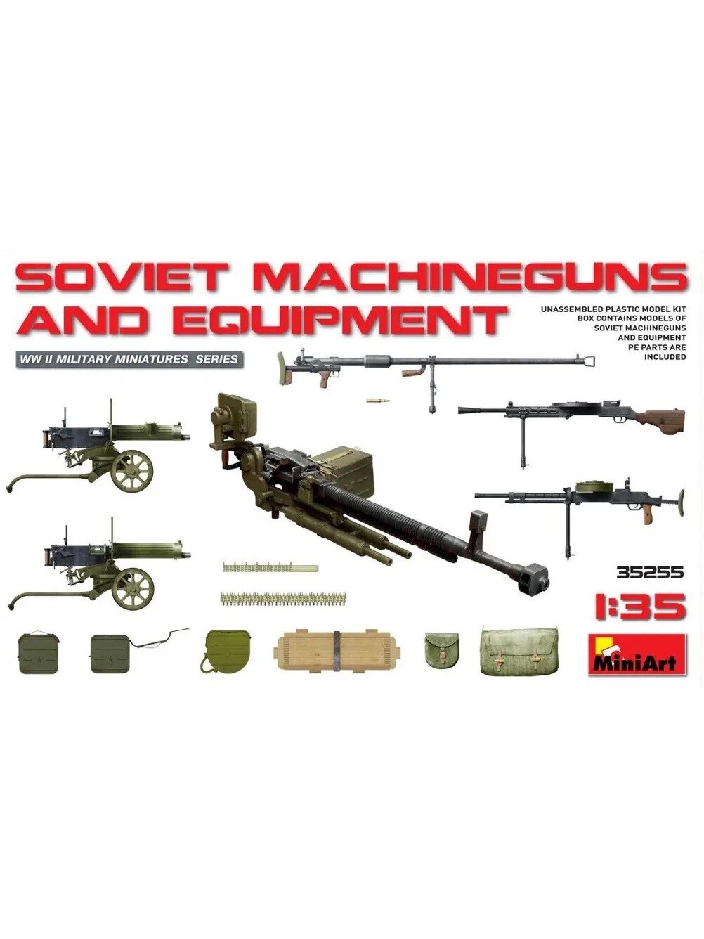 Набор пластиковых коробок для советского пулемета Miniart 1/35 и боеприпасов к нему 35255 в сборе