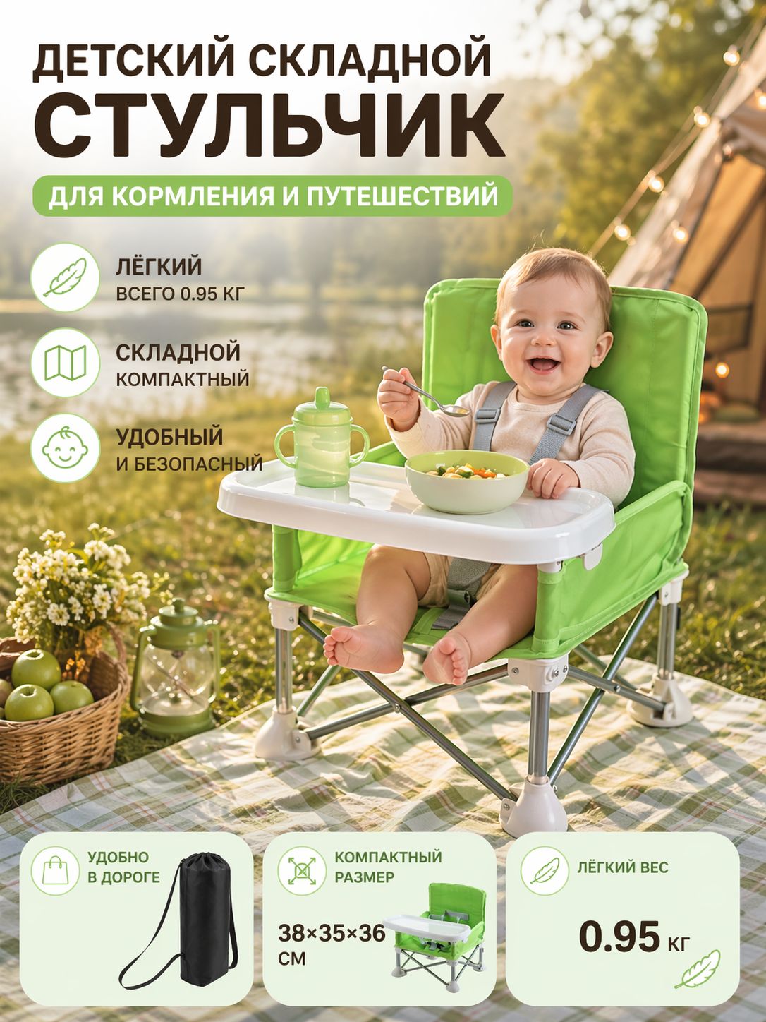Складной детский стульчик для кормления Портативный туристический стул для малыша