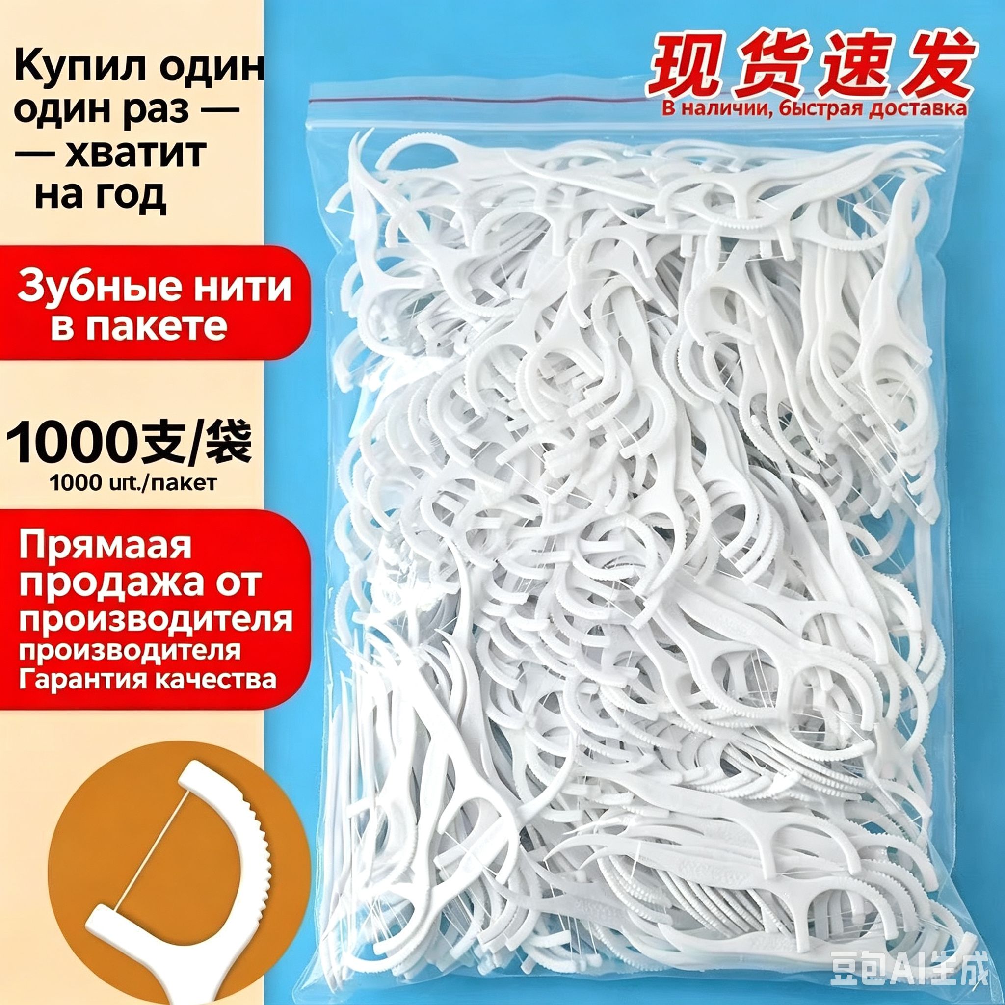 Зубные нити 1000 шт, зубочистки для зубов, очистка межзубных
