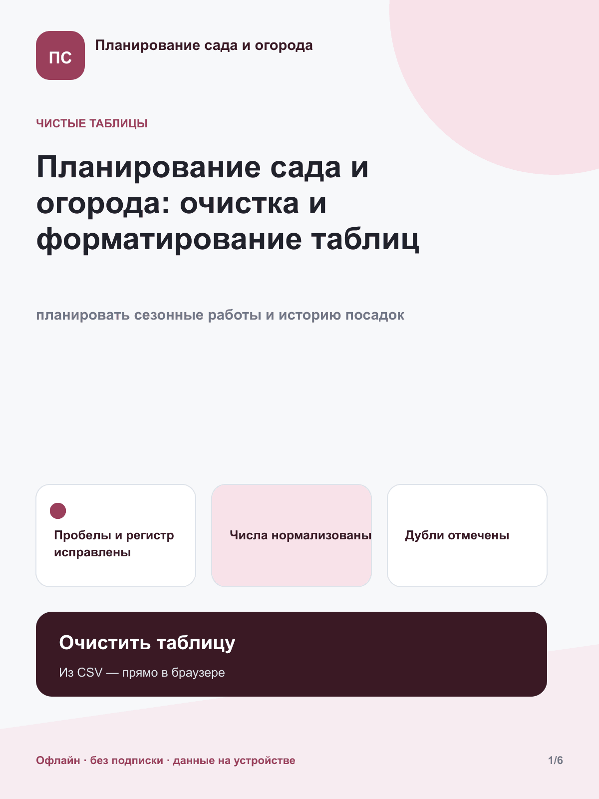 Планирование сада и огорода: форматирование данных
