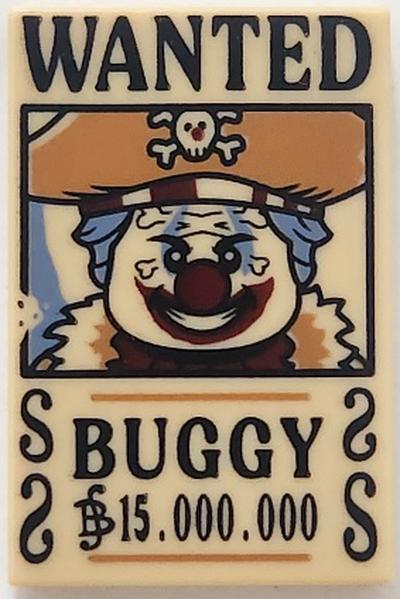Деталь Lego 26603pb529 Tile 2 x 3 with Wanted Poster with Black 'WANTED' 'BUGGY' (Berry) '15.000.000' Pattern