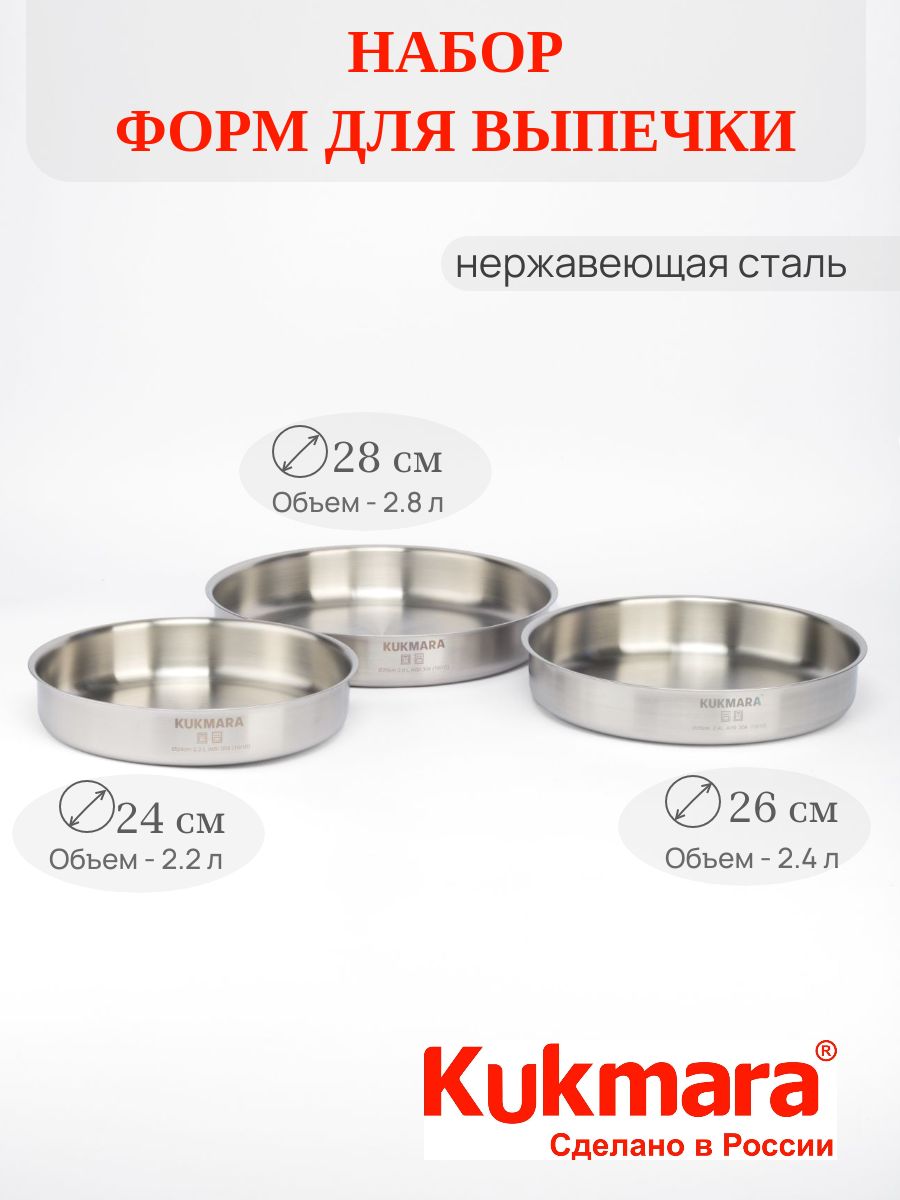 Набор форм для выпечки Хорека из нержавеющей стали 28 см, 26 см, 24 см - 3 шт