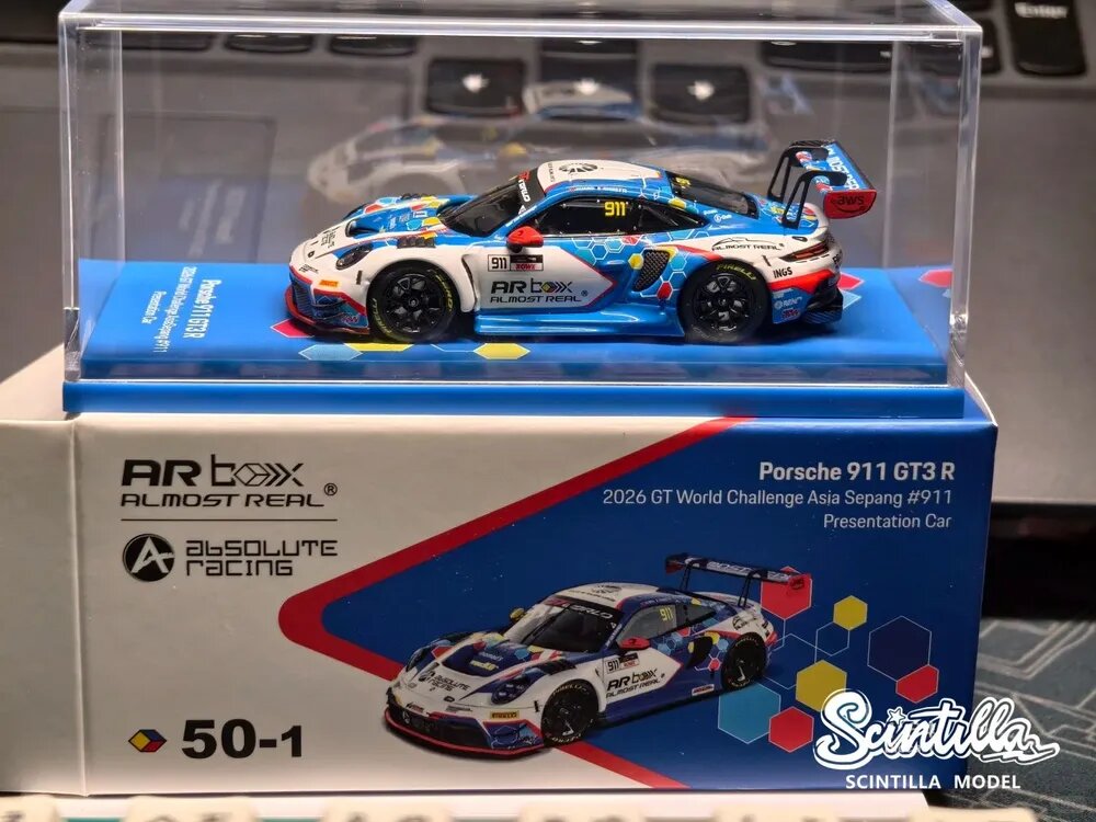 Машинка AR Model 1/64 #Porsche 911 GT3 R 2026 GT World Challenge Asia Sepang Presentation Car Alloy Car Model Collection Gift