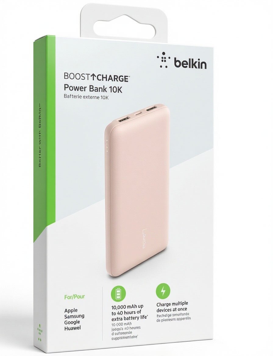 Внешний аккумулятор Belkin + кабель USB-A - USB-C, 10000mAh, черный BPB011btRG