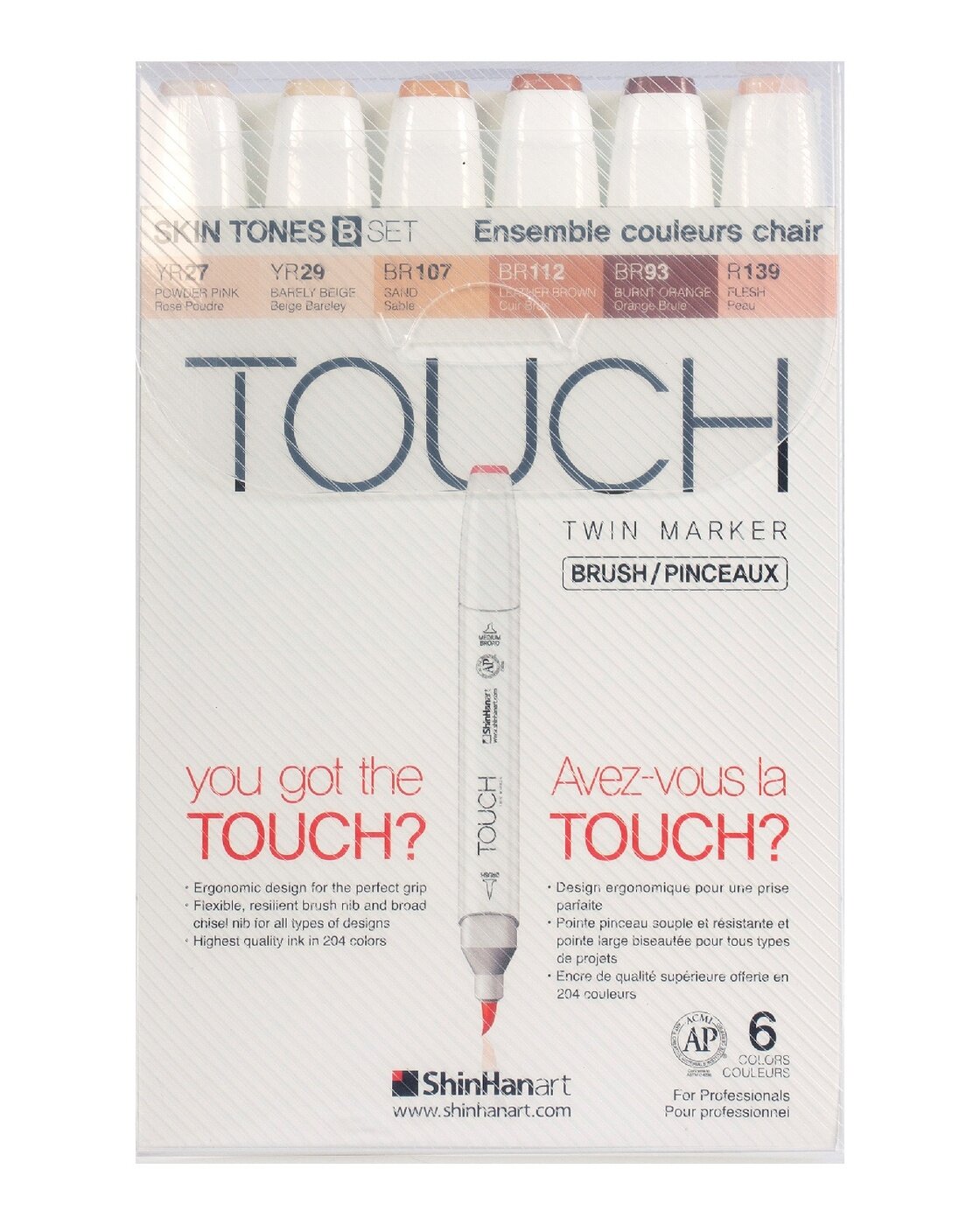 Набор маркеров TOUCH BRUSH Skin Tones "В" 6цв. телесные тона