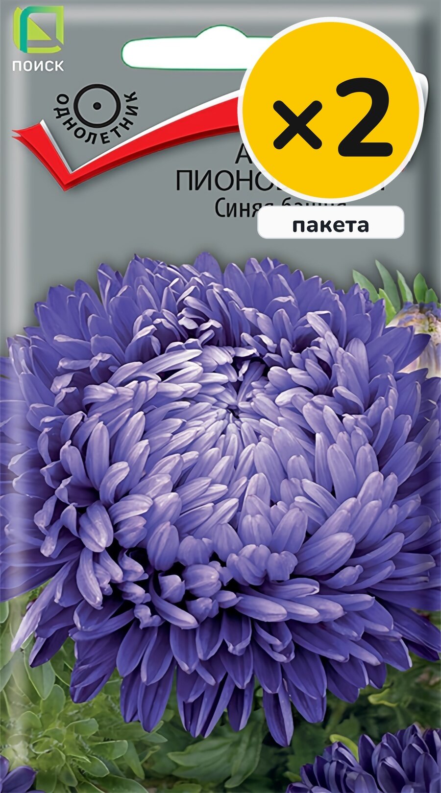 Семена астры пионовидной Синяя башня, 0,3 г, 2 пакета, Поиск, однолетник, высота до 65 см