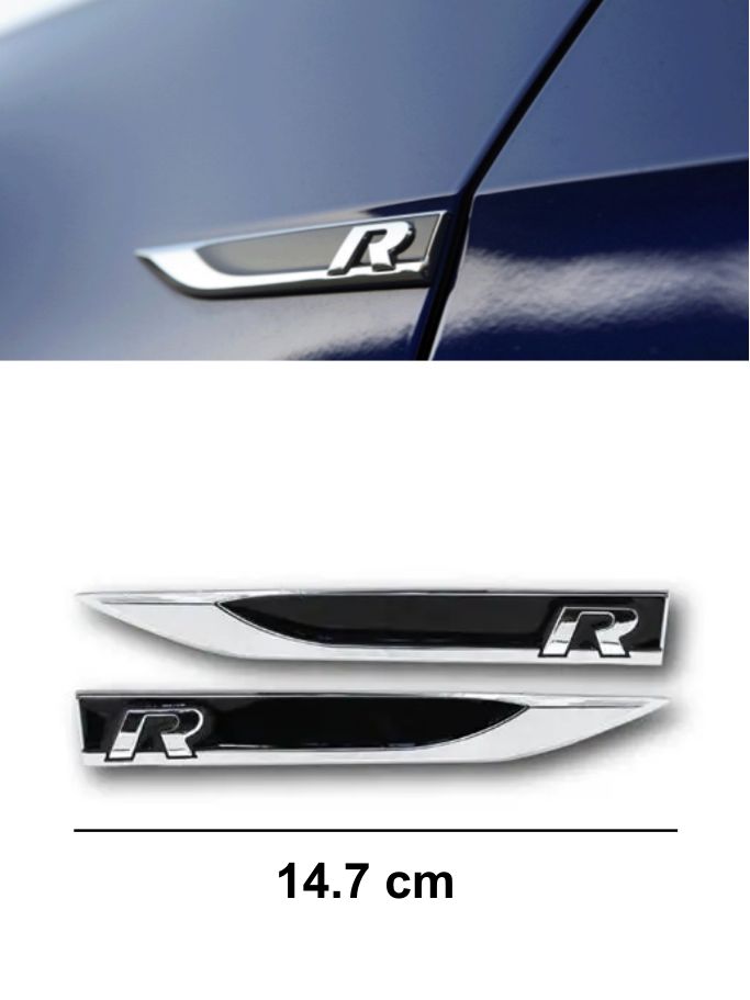 Металлическая эмблема Volkswagen R на кузов и крыло 147 x 19 мм
