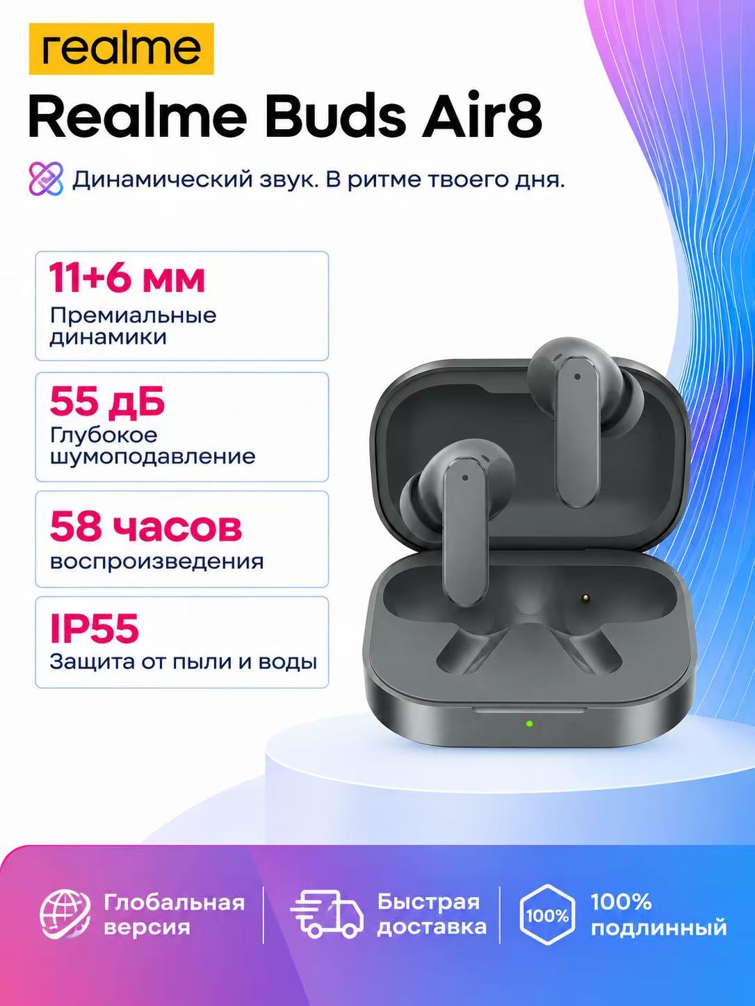 Realme Наушники беспроводные с микрофоном Беспроводные наушники Realme budsair8, Bluetooth