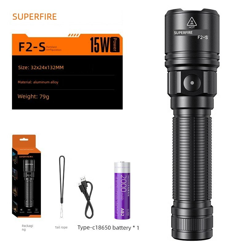 Фонарь Shenhuo F2 с регулируемым фокусом, высокой интенсивности, USB-зарядкой, ультраяркий, дальнобойный, портативный,