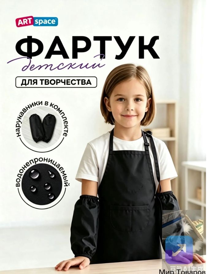 Фартук детский с нарукавниками для уроков труда и рисования, водоотталкивающи