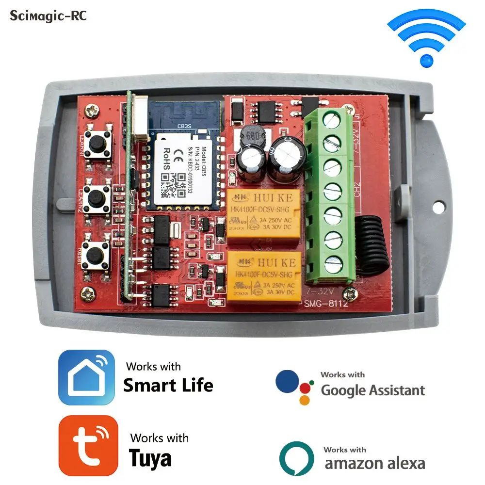 Универсальный приемник SMG-8112 с Wifi, Tuya (7-32V) для ворот, шлагбаума, электроприборов