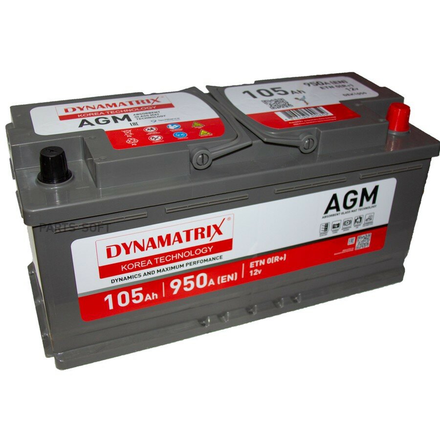 AGM аккумулятор 12V 105Ah 950A ETN 0(R+) B13 394x175x190 29,4kg от официального дистрибьютора, DYNAMATRIX-KOREA, артикул DEK1050
