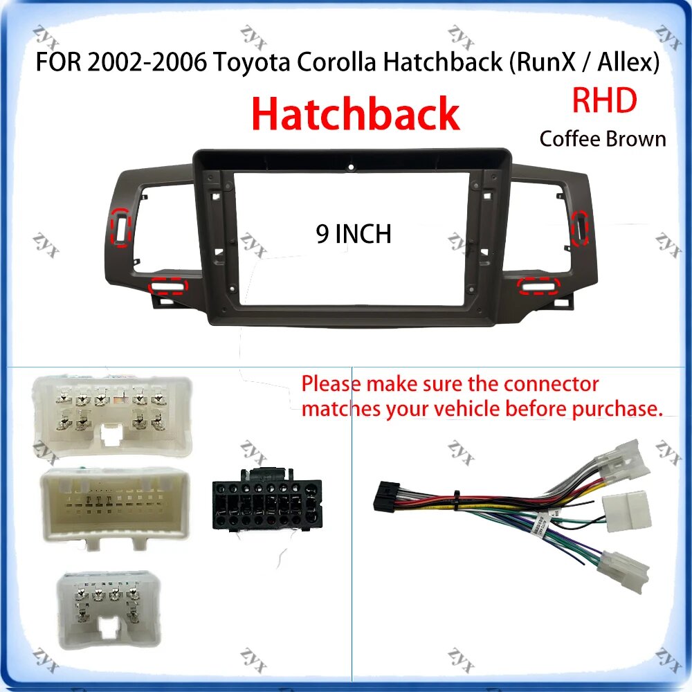 Для Toyota Corolla Hatchback 2002-2006 годов выпуска, 9-дюймовая DVD-панель с Android-стереосистемой, рамка для установки, панель приборов, аудиоплеер, экран.