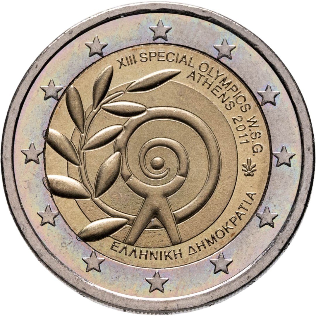 Греция 2 евро 2011 "Специальные Летние Всемирные Олимпийские Игры 2011 в Афинах", Биметалл, в сохранности UNC