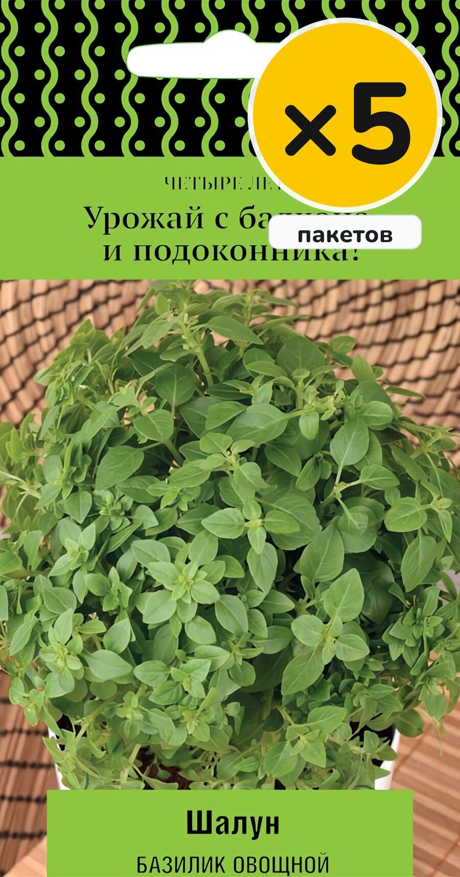 Семена базилика овощного Шалун, 0,1 г, 5 пакетов, Поиск, однолетник, посев на рассаду в марте–апреле, для солнечных мест