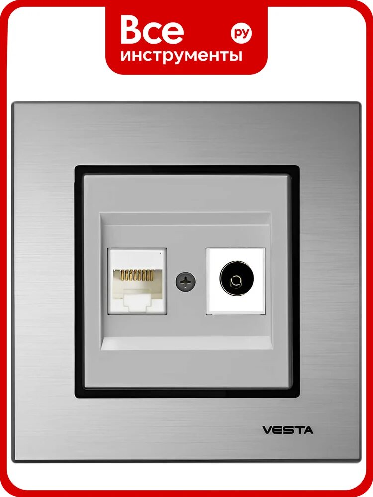 Розетка Metronex Electric Exclusive Silver Metallic для сетевого кабеля LAN + TV FRZTV010002SER
