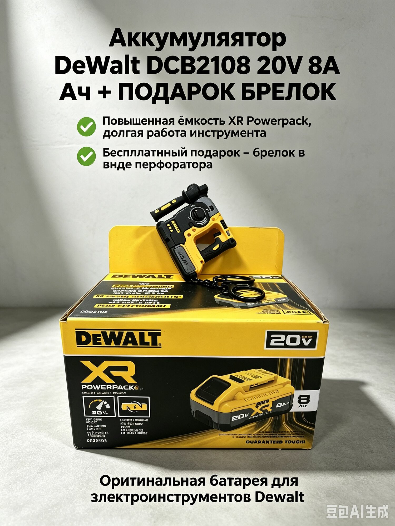 Оригинальный аккумулятор Dewalt DCB2108 XR 8Ач с подарком мини инструмент-брелок в комплекте
