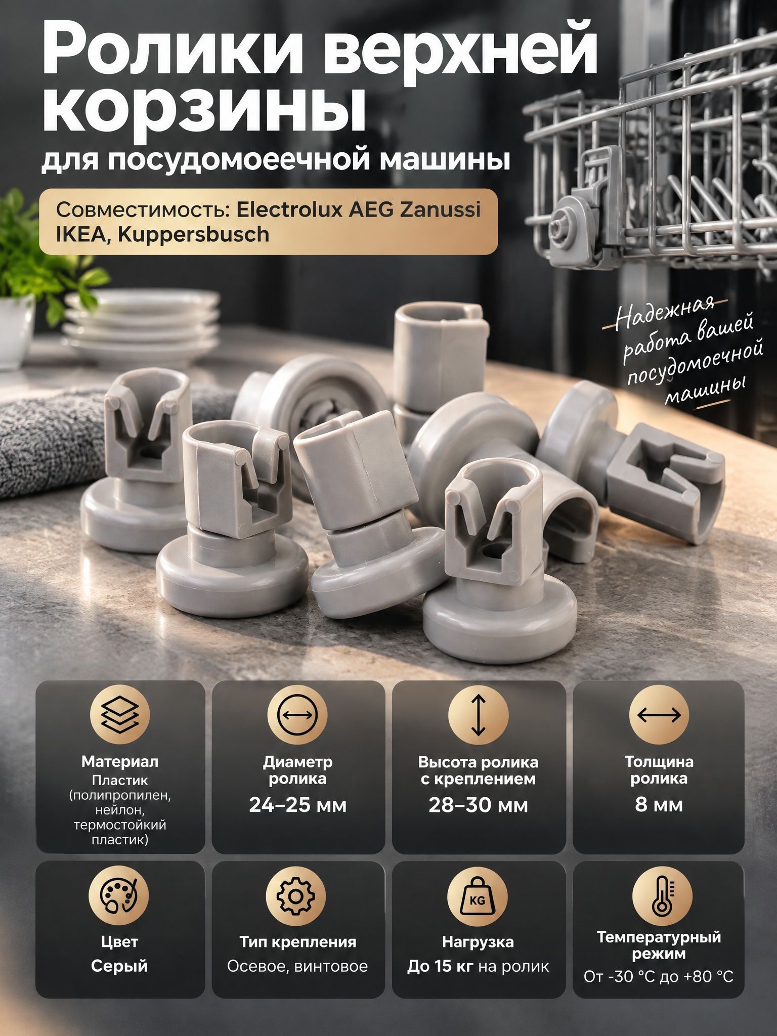 Ролики верхней корзины для посудомоечной машины Electrolux AEG Zanussi