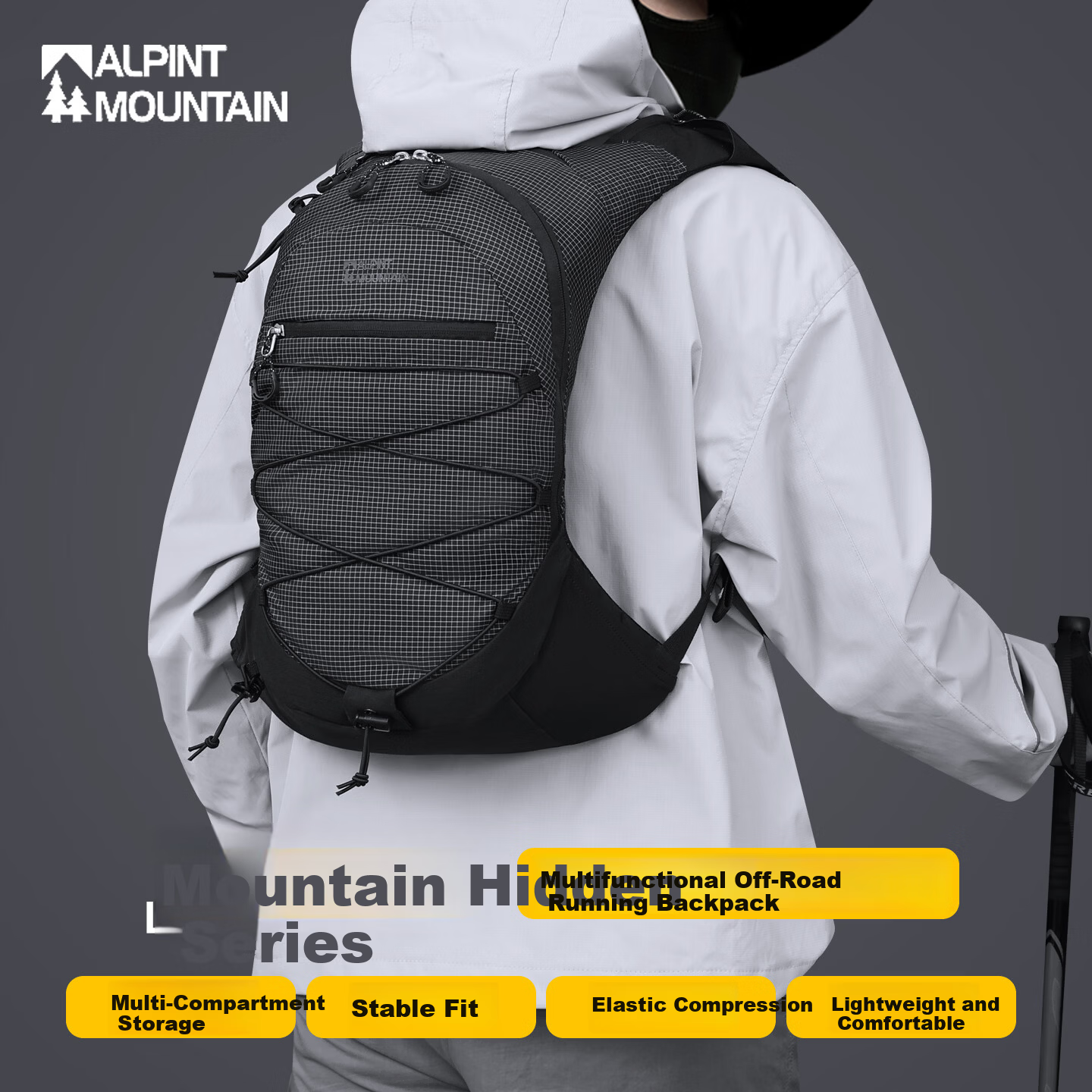ALPINT MOUNTAIN Elmont Многофункциональный рюкзак для походов велосипеда и трейл-бега для мужчин Цвет：Черный