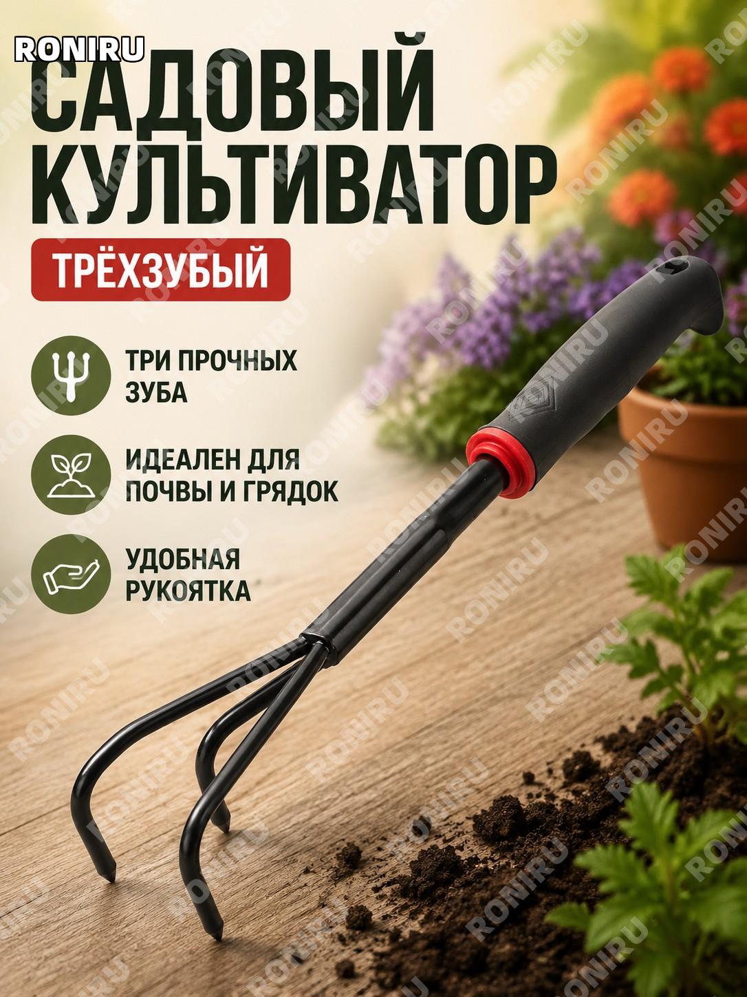Садовый инструмент трёхзубый грабли-рыхлитель для огорода и сбора на берегу, SKU 三抓, лопатка для цветов и овощей