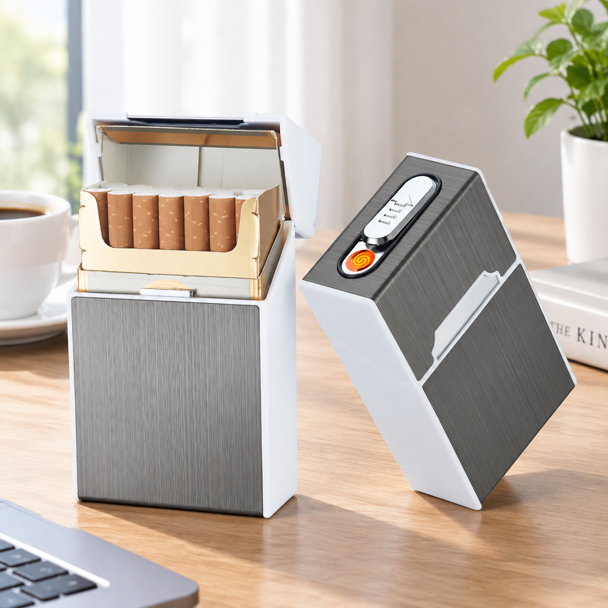 Портсигар металлический с USB зажигалкой, на магните, цвет серебро, 10х6х3 см, FatCat (Цвет товара: серебристый; Объем: 0.18 л)