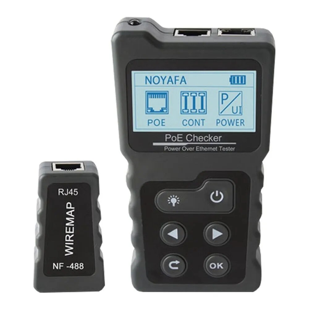 NF-488 LCD тестер сети "PoE" для проверки целостности кабеля RJ45, совместим с CAT5e/CAT6/CAT6a.