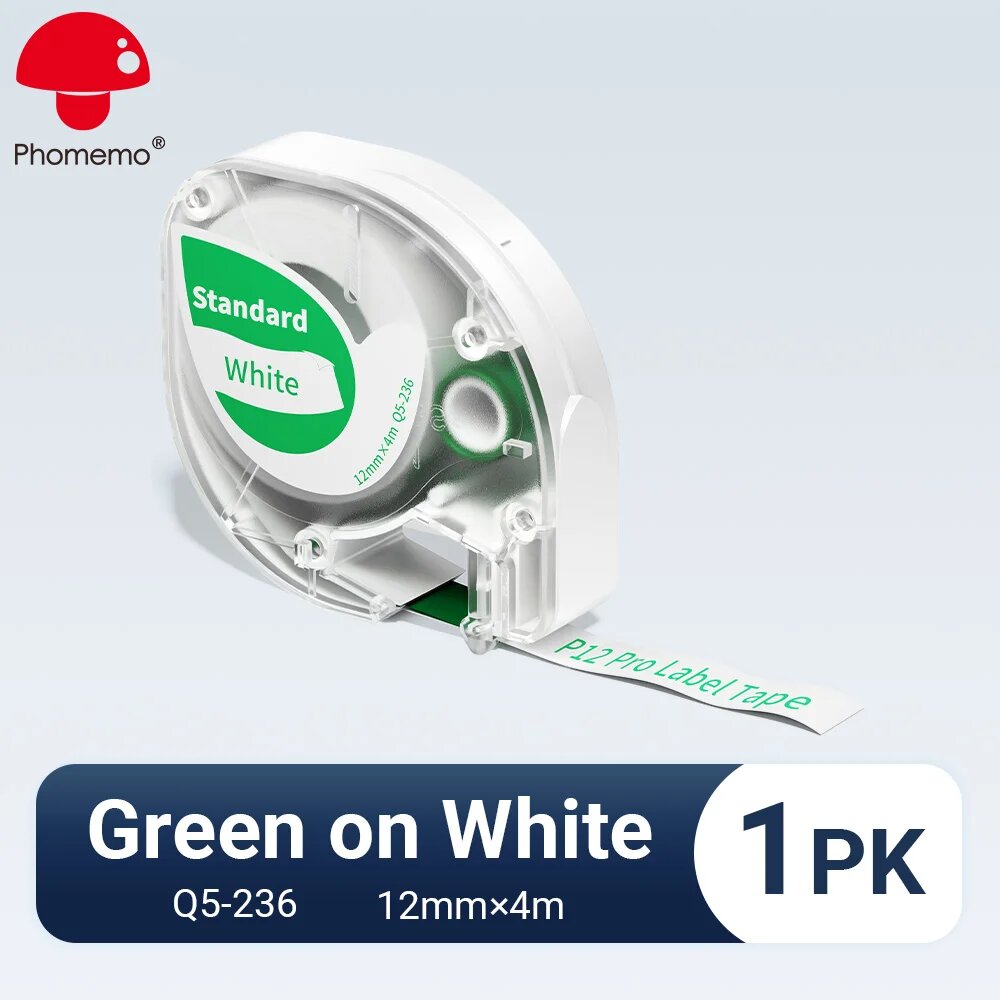 Лента для принтера Phomemo P12PRO, 12mmx4m, Зеленый на Белом