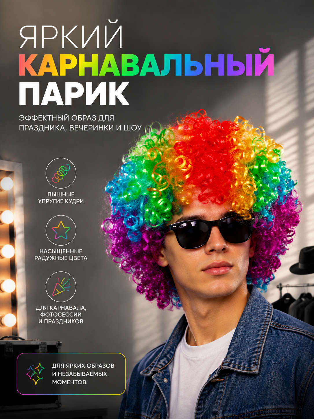 Карнавальный парик Страна Карнавалия "Объём", цветные кудри, 120 г