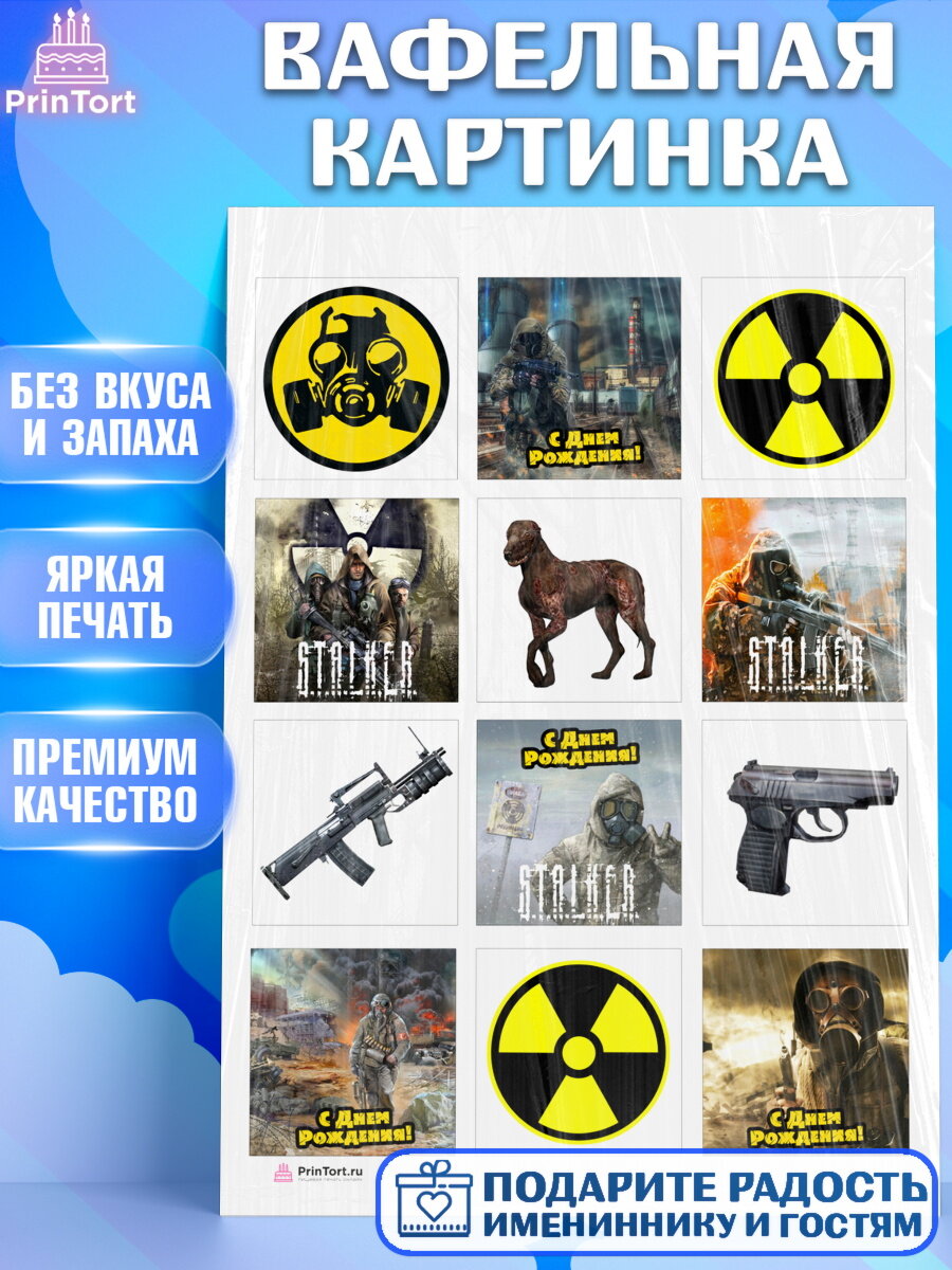 Вафельная картинка для торта Сталкер. Украшения для торта мужчине на День Рождения. Декор для выпечки PrinTort