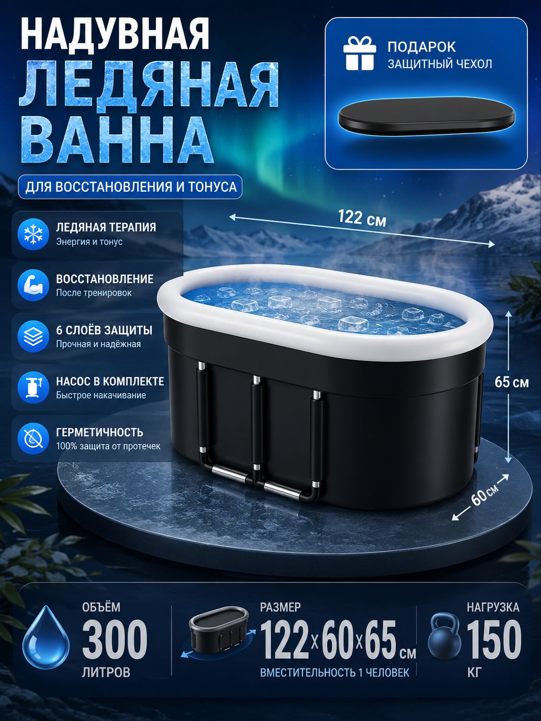 Купель 625 л 122.01 см на 1 чел. полиэстер с пвх покрытием