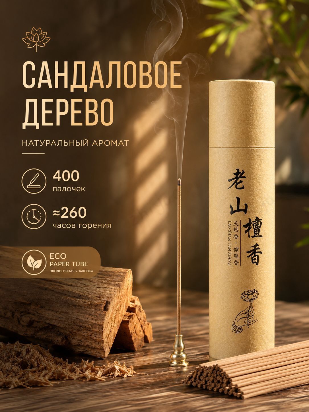 Благовония Сандаловое дерево, 400 палочек, Натуральные ароматические палочки, Подарочный набор, Подходит для дома, медитации и йоги