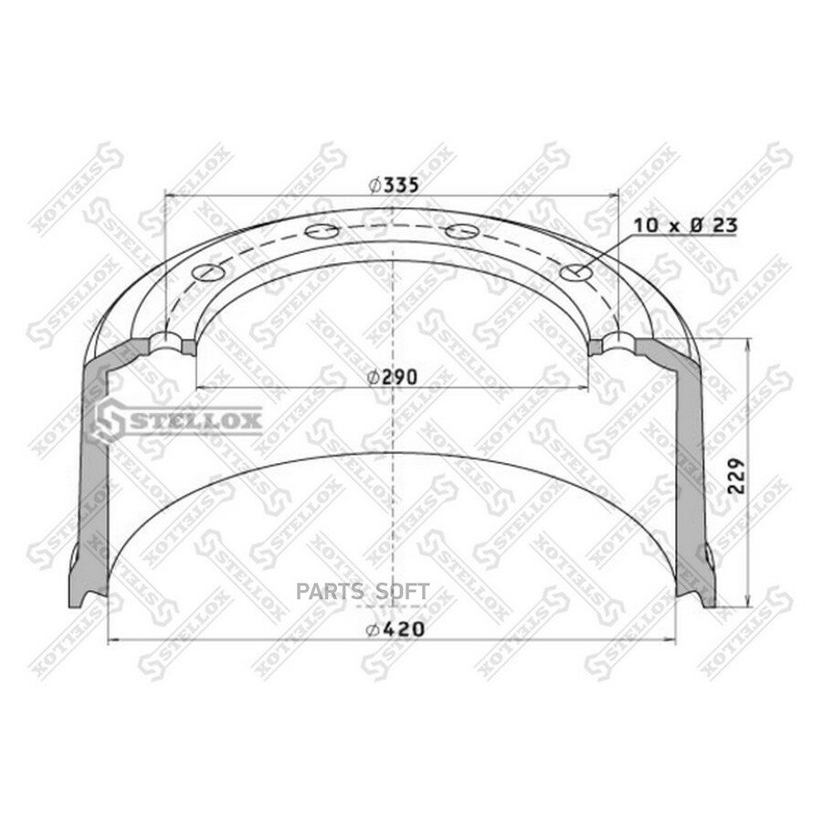 STELLOX 8500039SX 85-00039-SX торм. барабан !420.2x180/191 H=226 d=290/335 n10x23 под шпильку \BPW HZ/S 9010 ECO