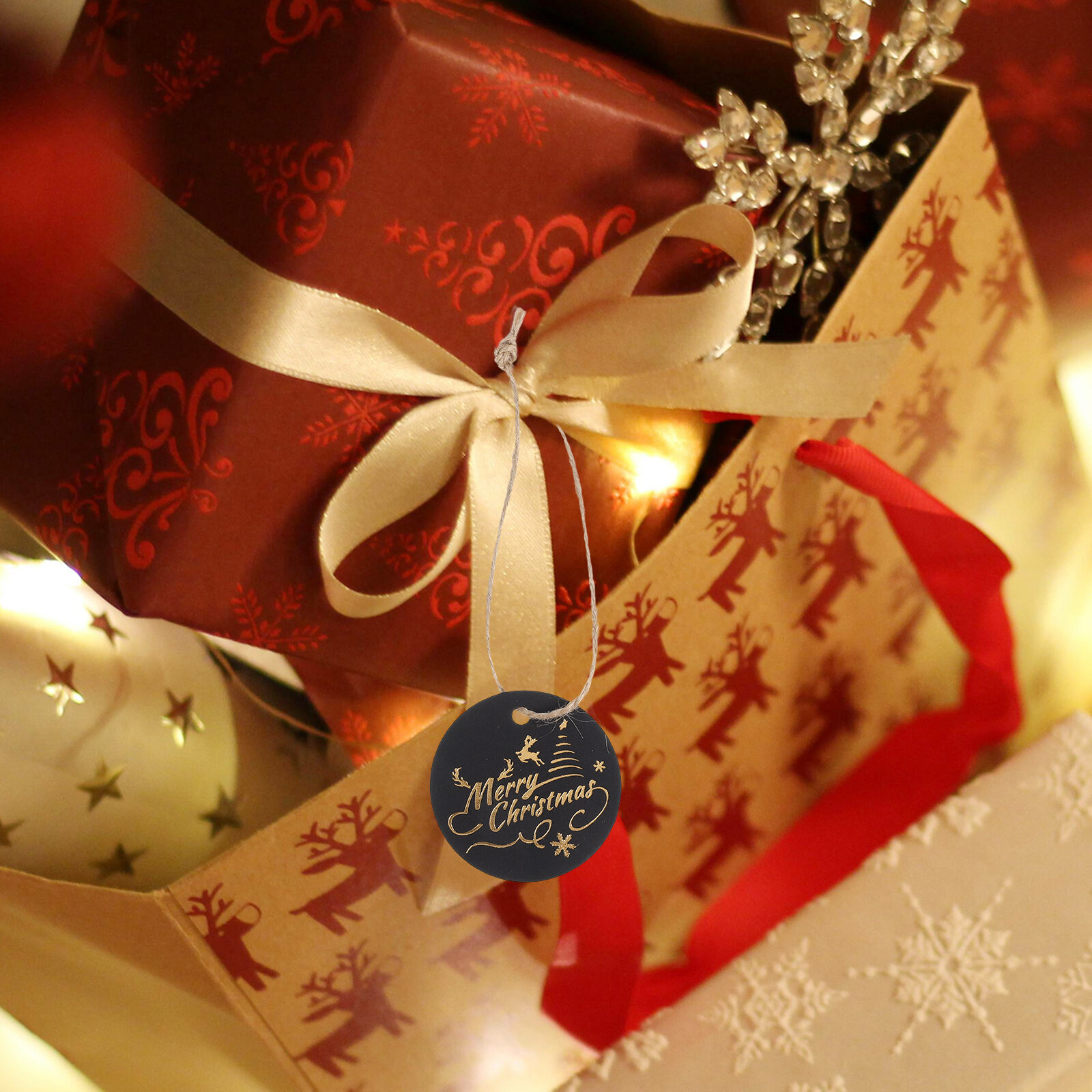 100 Штук Этикеток Для Подарков С Цыпой Merry Christmas На Бумажных Ярлыках Для Упаковки Подарков Размер 4.50X4.50X0.10Cm