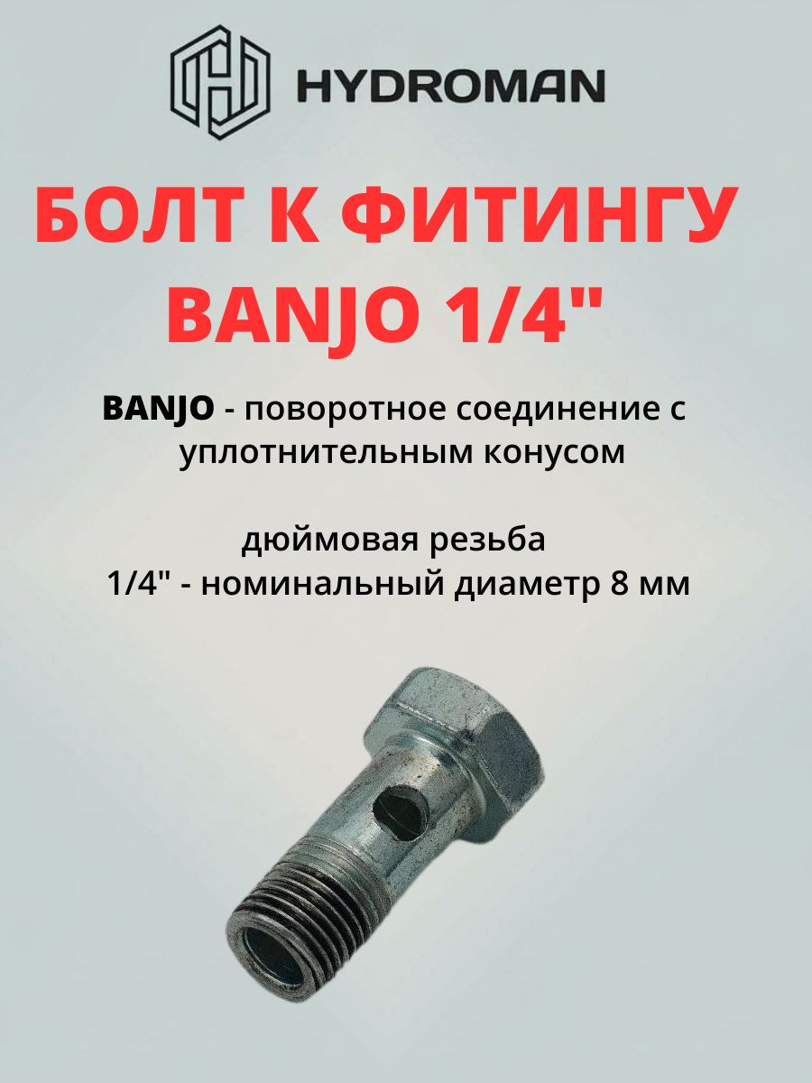 Болт к фитингу BANJO 1/4" - болт с отверстием внутри для гидравлики (РВД) — фото 1
