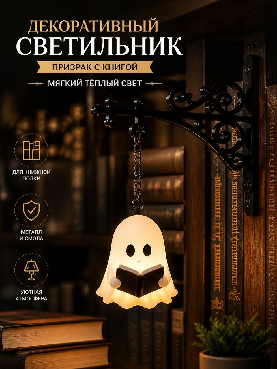 Сувенирная Лампа-книжная полка <Призрак>, высота 22.5 см, длина 23.5 см 2 шт.