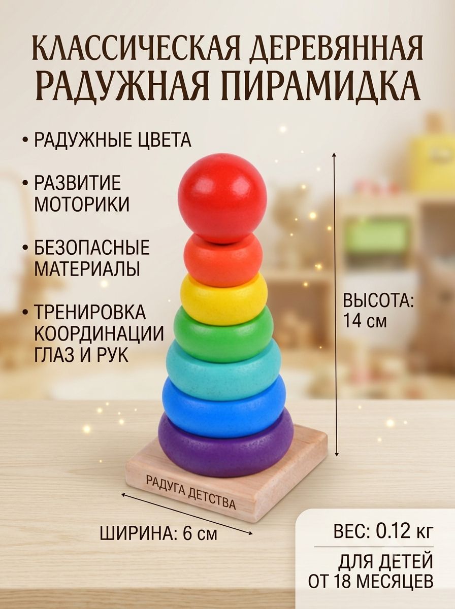 Развивающая деревянная башня с цветными кольцами монтессори игрушка для детей раннего возраста