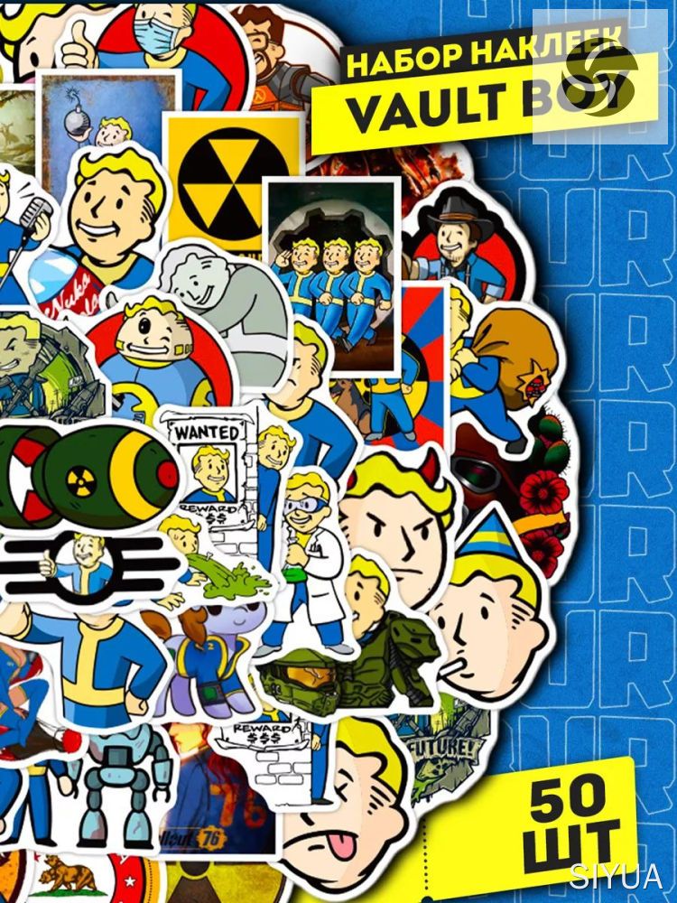 Наклейки Fallout Vault Boy 50 шт набор стикеров для ноутбука гитары чемодана и телефона