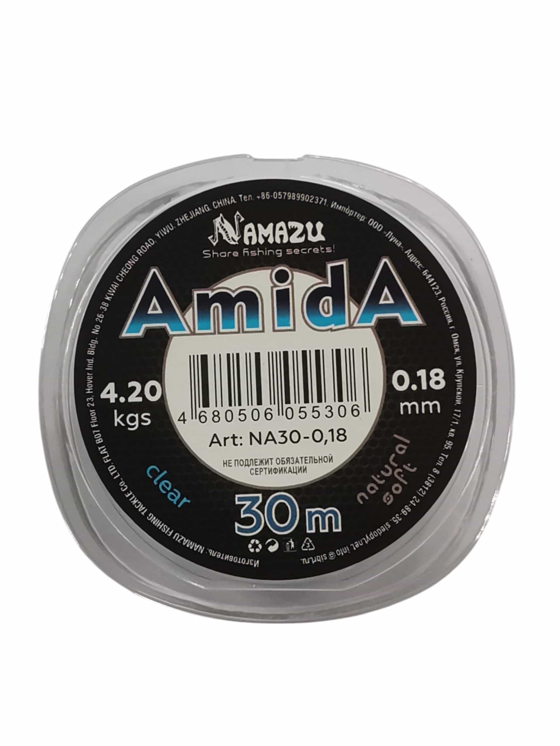 Леска Namazu "Amida", L-30 м, d-0,18 мм, test-4,20 кг, прозрачная (уп. 1шт.)