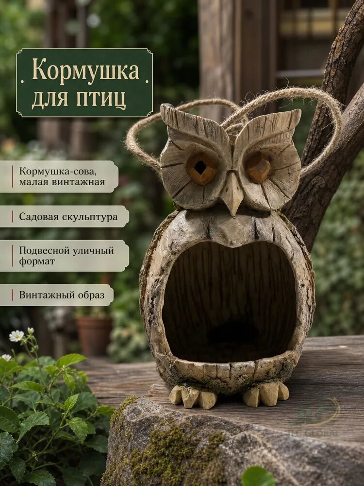 Кормушка для птиц, грызунов, Кормушка-сова, малая винтажная