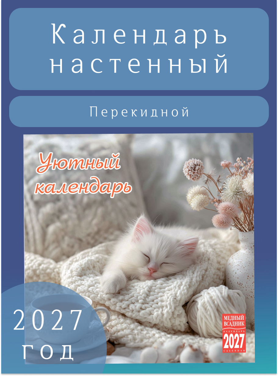 Календарь 2027 год на скрепке настенный размер290*290 мм развороте 580*290мм на Уютный календарь