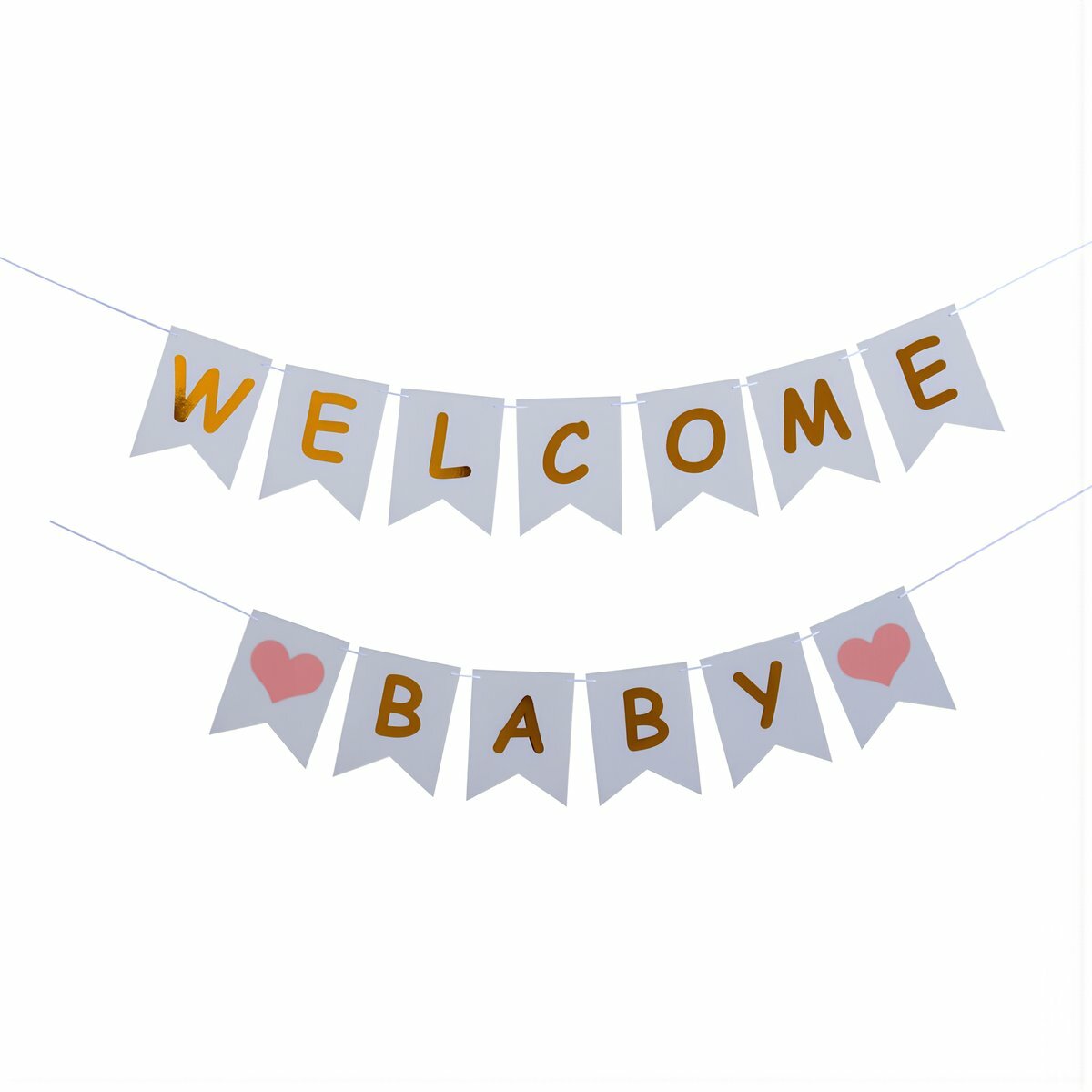 Гирлянда из бумаги WELCOME BABY золотое тиснение голубые сердечки для праздничного декора