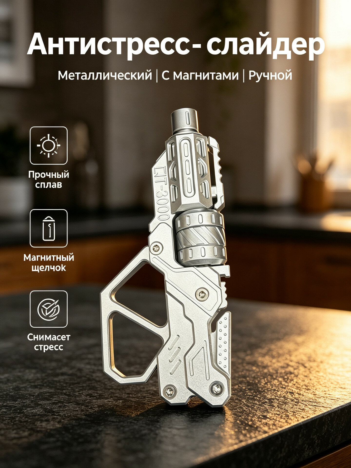 Металлический антистресс-слайдер с магнитами в серебристом цвете для рук