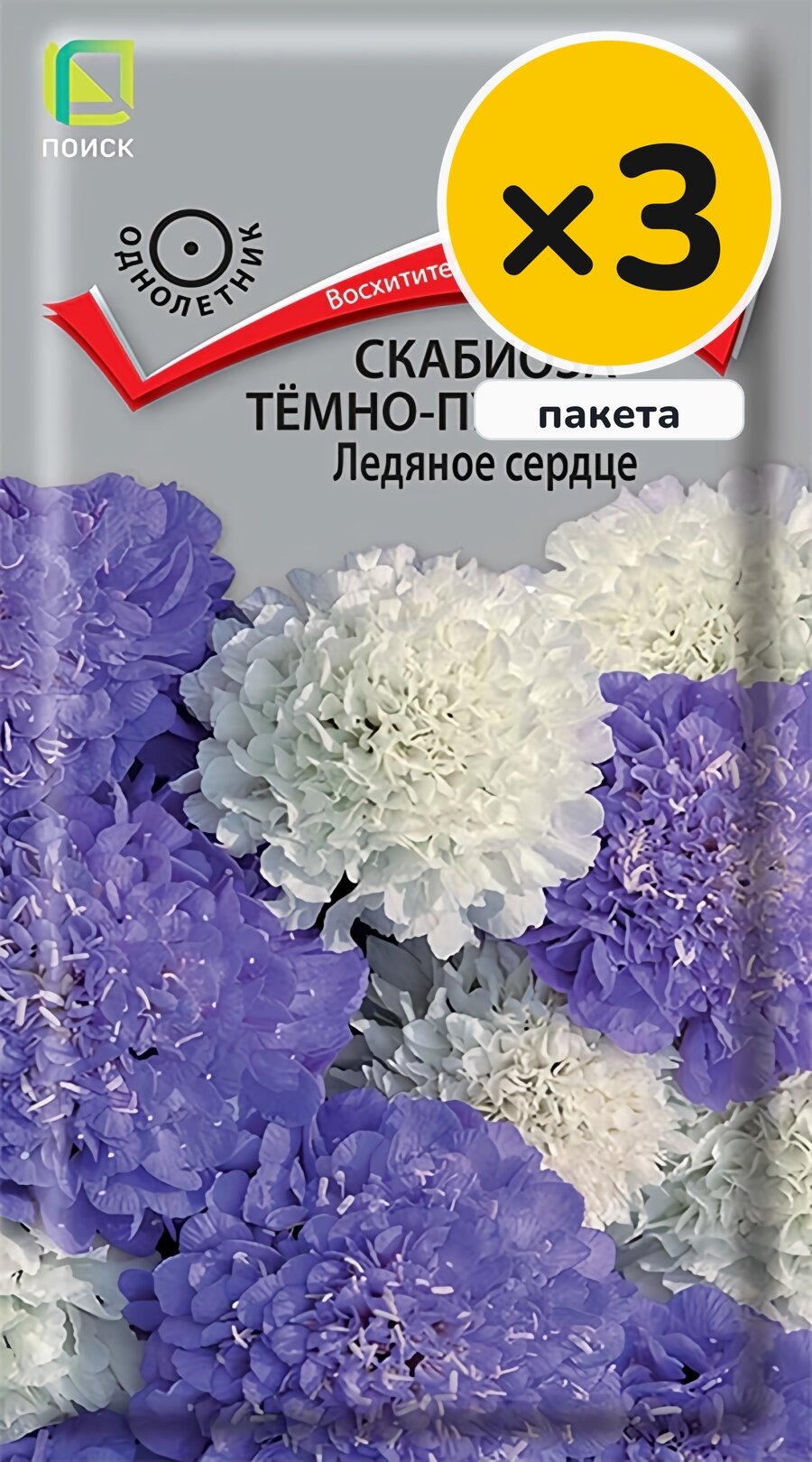 Семена скабиозы тeмно-пурпурной Ледяное сердце, 10 шт, 3 пакета, Поиск, однолетник, высота до 80 см
